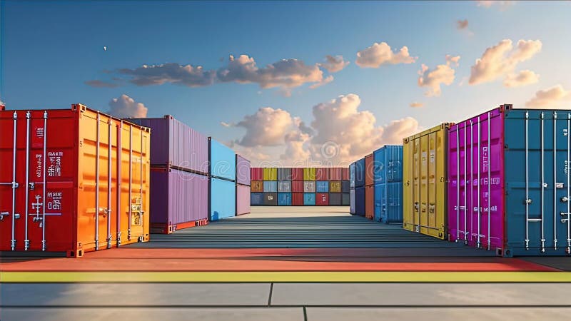 Sea ??shipping Containers on a Loading Platform in a Port with Space ...