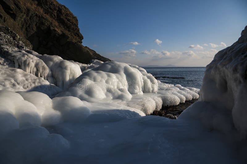 Sea shore in ice stock image. Image of snowy, outdoor - 264250819