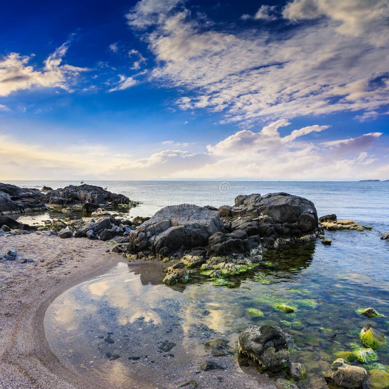Sea Shore Landscape with Boulders Stock Photo - Image of sand, horizon ...