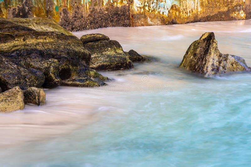 Sea Shore Rock with Water Mist Long Exposure Shot Stock Photo - Image ...