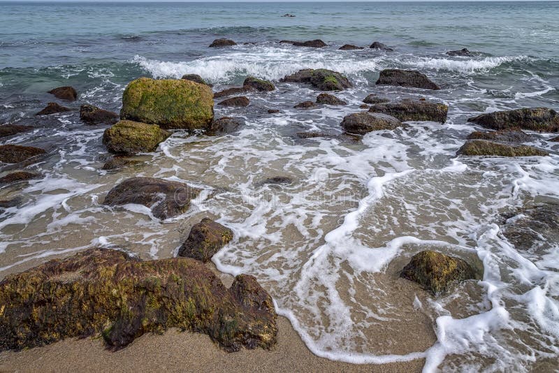 Sea Shore with Rocks on the Water Stock Image - Image of blue, beach ...