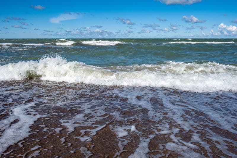 Sea shore scene and waves stock photo. Image of wavy - 240523354