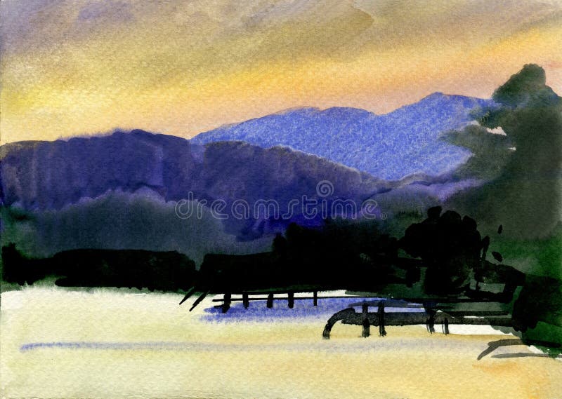 Sunset Over the Sea. Single Continuous Line Drawing. Vector ...