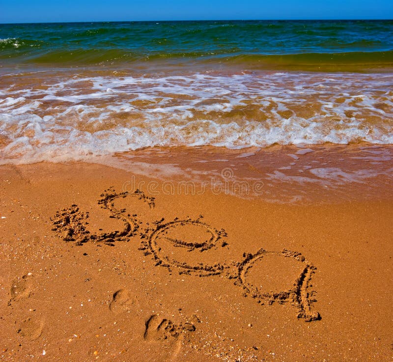 Sea sign on a sand stock image. Image of blue, season - 23992025