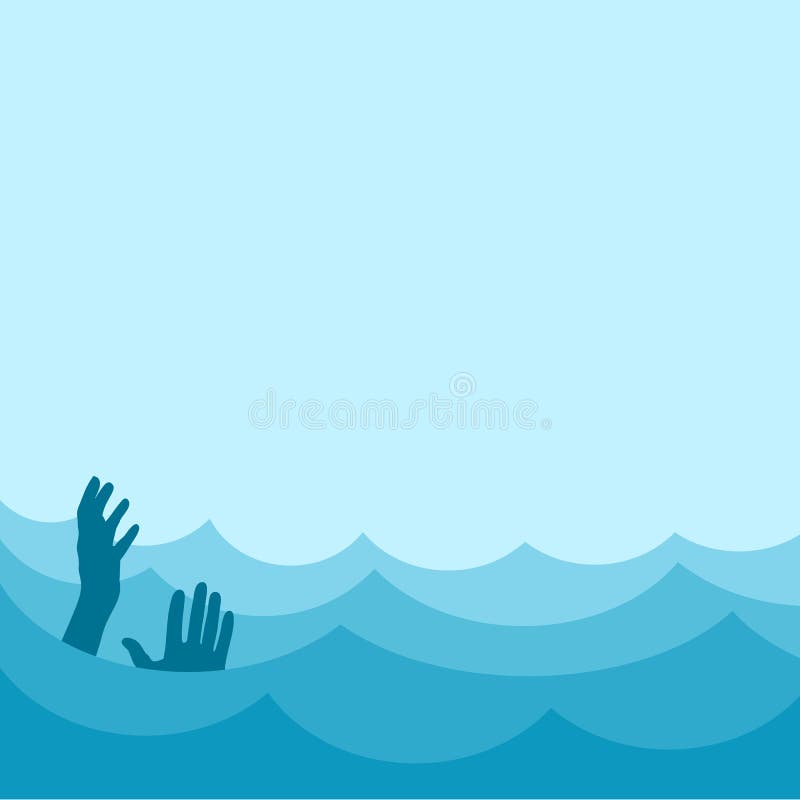 Sea with sinking person. stock illustration. Illustration of blue ...