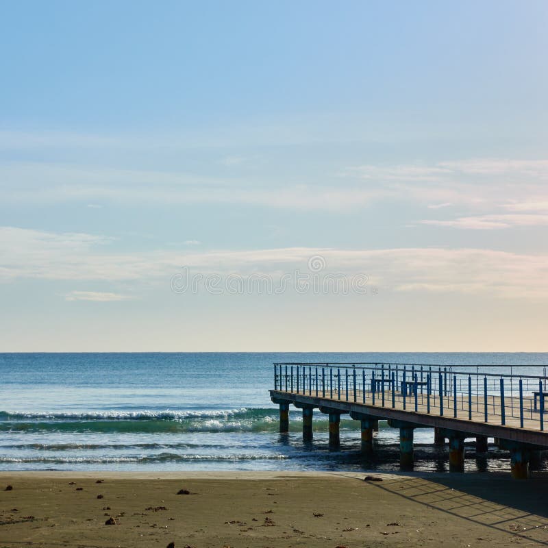 Sea , Small Pier and Blue Sky Stock Image - Image of promenade, larnaka ...
