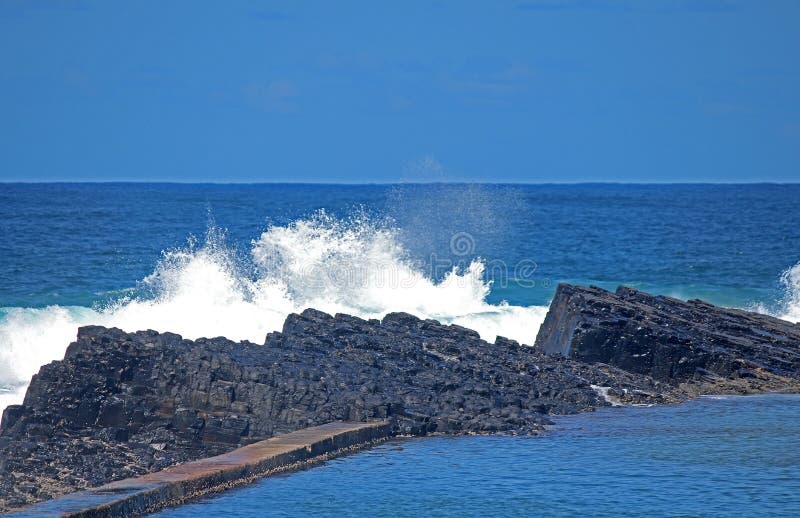 SEA SPRAYING FOAM OUTSIDE TIDAL POOL Stock Image - Image of restless ...