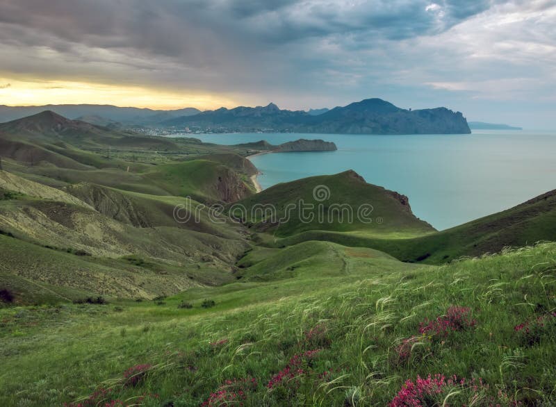 Sea Spring Bay. View from the Mountain Stock Image - Image of hill ...