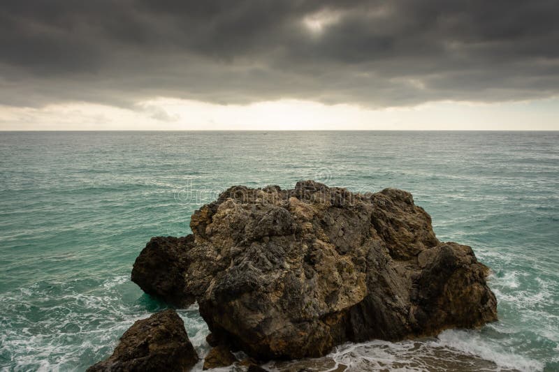 Sea Stack in the Ligurian Sea , Italy Stock Photo - Image of panorama ...