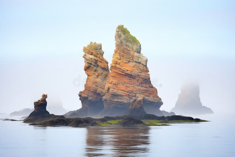 A Sea Stack Off the Coast on a Misty Morning Stock Photo - Image of ...