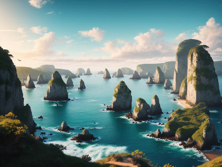 Sea Stacks Fill the Frame with a Small Object Made with Generative Ai ...