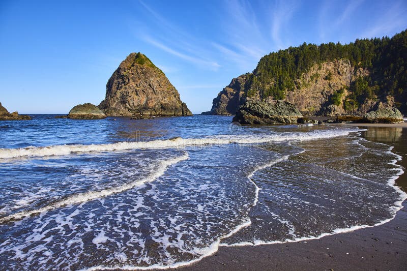 Sea Stacks and Forested Cliffs at Whaleshead Beach Eye Level View Stock ...
