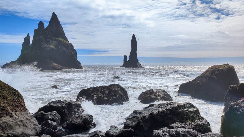 Sea Stacks of Reynisfjara Beach Near Vik in Iceland Stock Image - Image ...