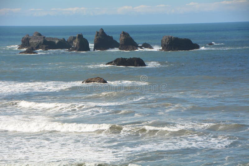 2 Sea Stacks and Surf Off the Oregon Coast at Bandon Stock Image ...