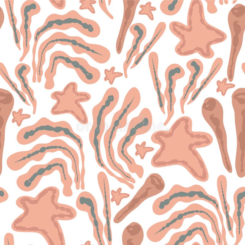 Sea Star Sea Weed Pink Pastel Seamless Pattern Flat Design Stock Vector ...