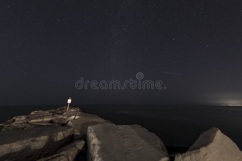 Sea with Starry Night Sky Seen from the Cliff Stock Image - Image of ...