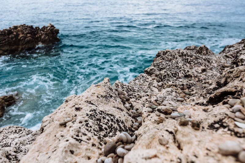 Sea Stones Background. Aerial View of Sea Waves Stock Photo - Image of ...