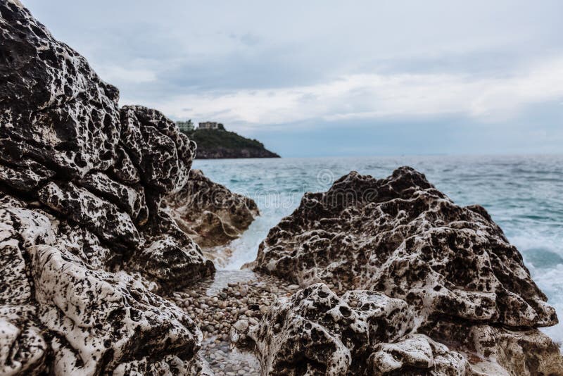 Sea Stones Background. Aerial View of Sea Waves Stock Photo - Image of ...
