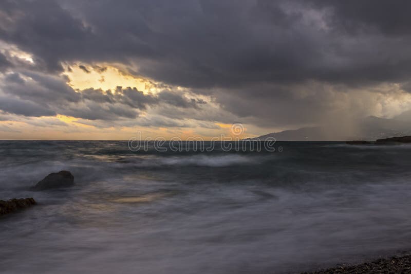 Storm, Rain and Waves on the Beach Stock Image - Image of beautiful ...