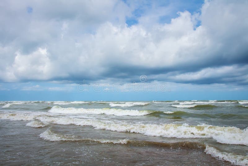 Sea Storm. Big Waves and Strong Wind in the Sea. Clouds in Sky Over ...