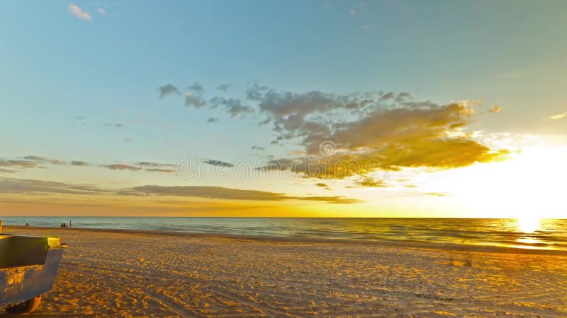 Sea Sunset with Beach and Boat, Time-lapse Panorama Stock Footage ...