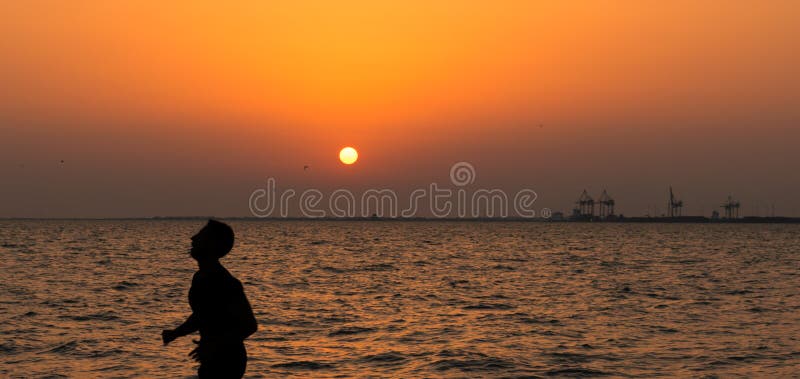Sea Sunset with a Man Jogging Stock Photo - Image of nostalgia, beach ...