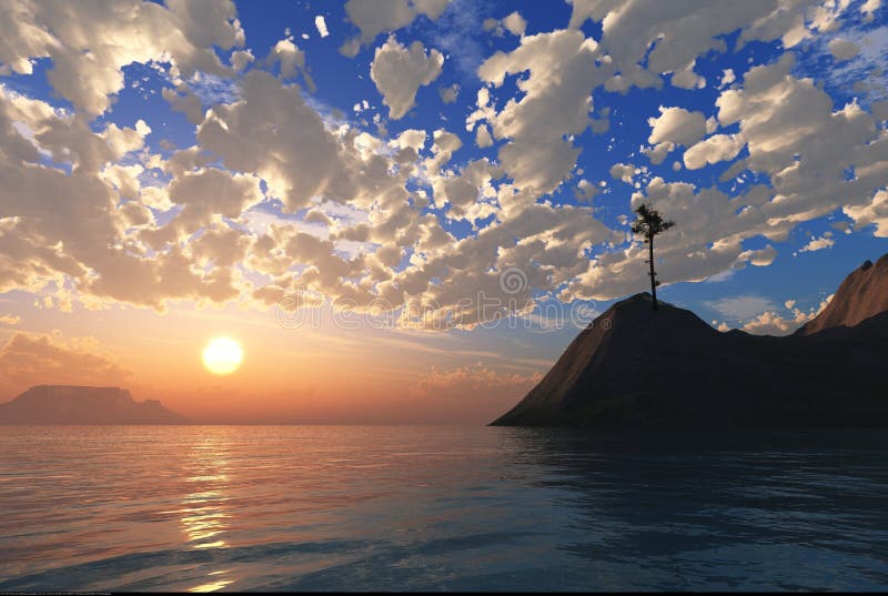 Sea Sunset, Ocean Sunrise, Sun Over Water Surface, 3d Rendering Stock ...