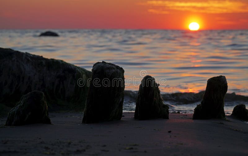 Sea Sunset Old Bridge Beams in the Beach Stock Image - Image of heaven ...