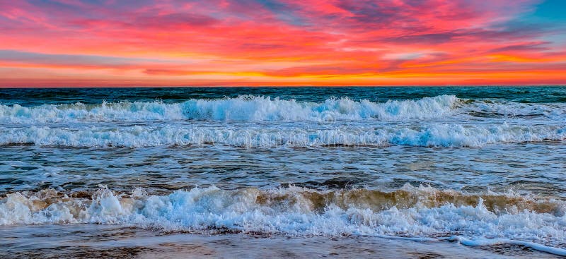 Sea sunset panorama stock image. Image of orange, cloudy - 108504525