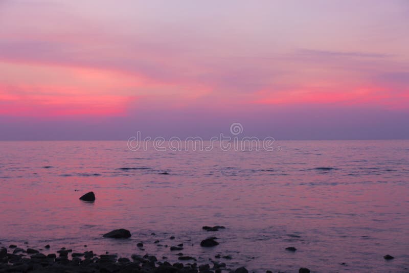 The Sea Sunset. Pink Landscape. Stock Photo - Image of evening, bright ...