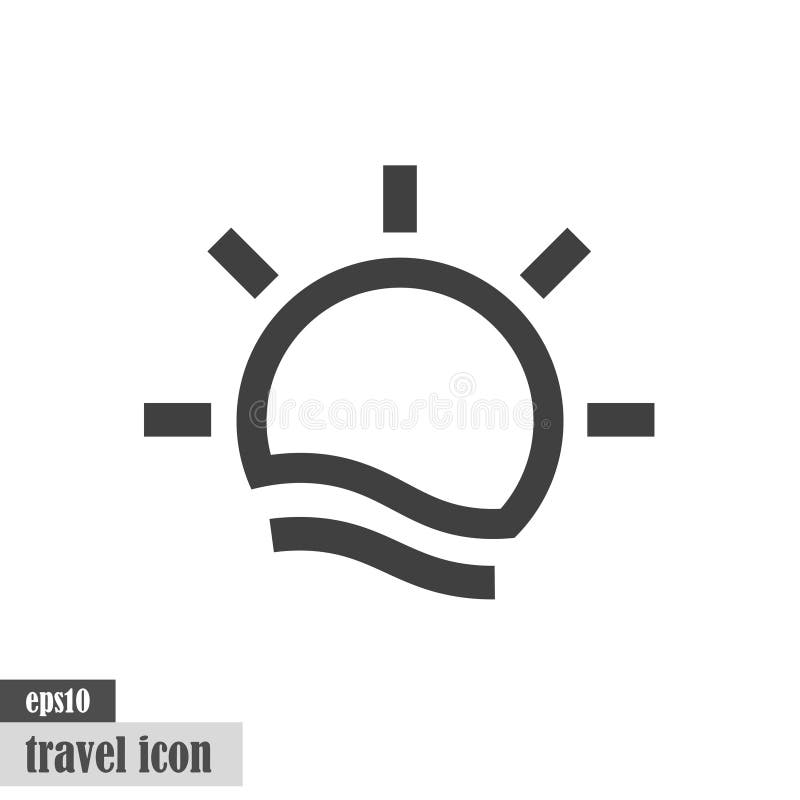 Sea Sunset Symbol. Thin Line Vector Icon Stock Illustration ...
