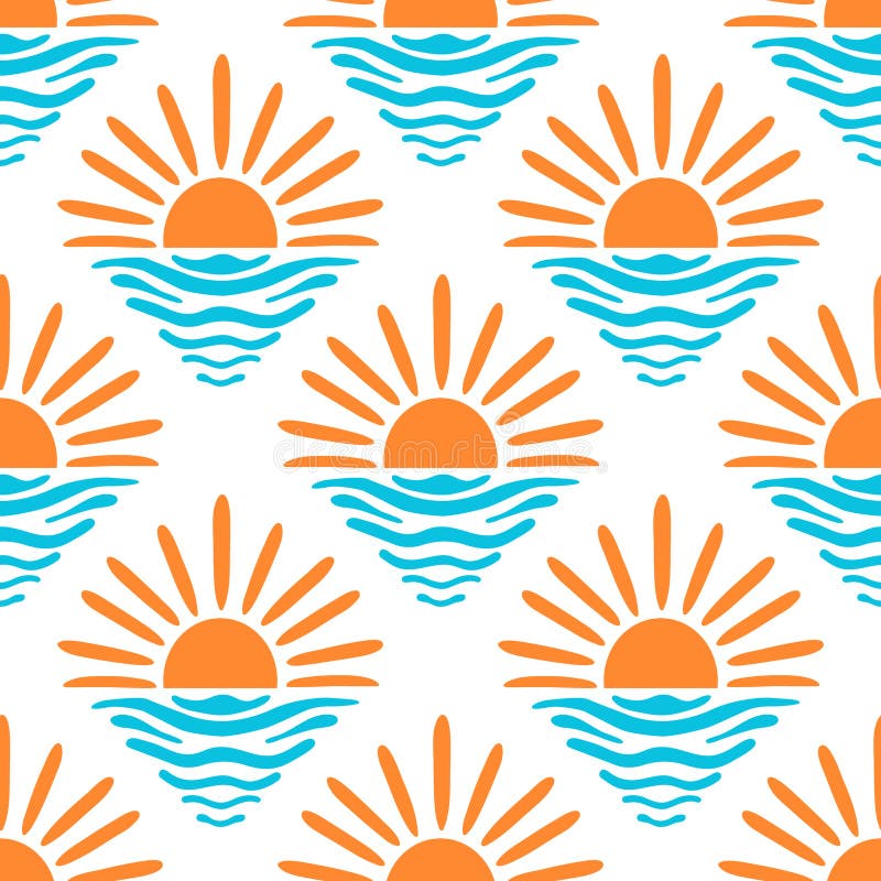 Sea Sunset Vector Seamless Pattern. Summer Beach Repeat Design Stock ...
