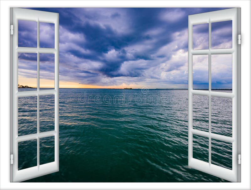Sea sunset from the window stock image. Image of ocean - 79975279