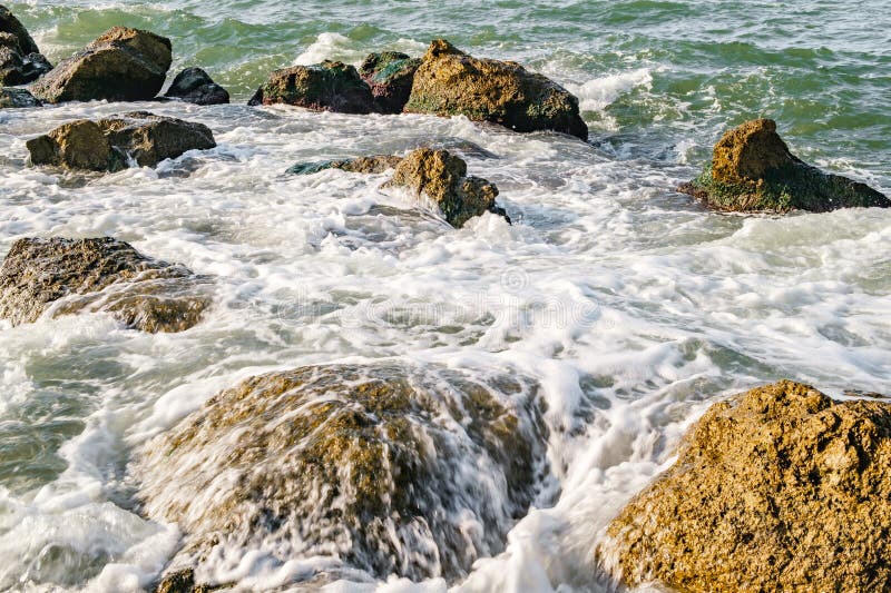 Sea Surf on the Rocks on the Coast Stock Photo - Image of motion, surf ...