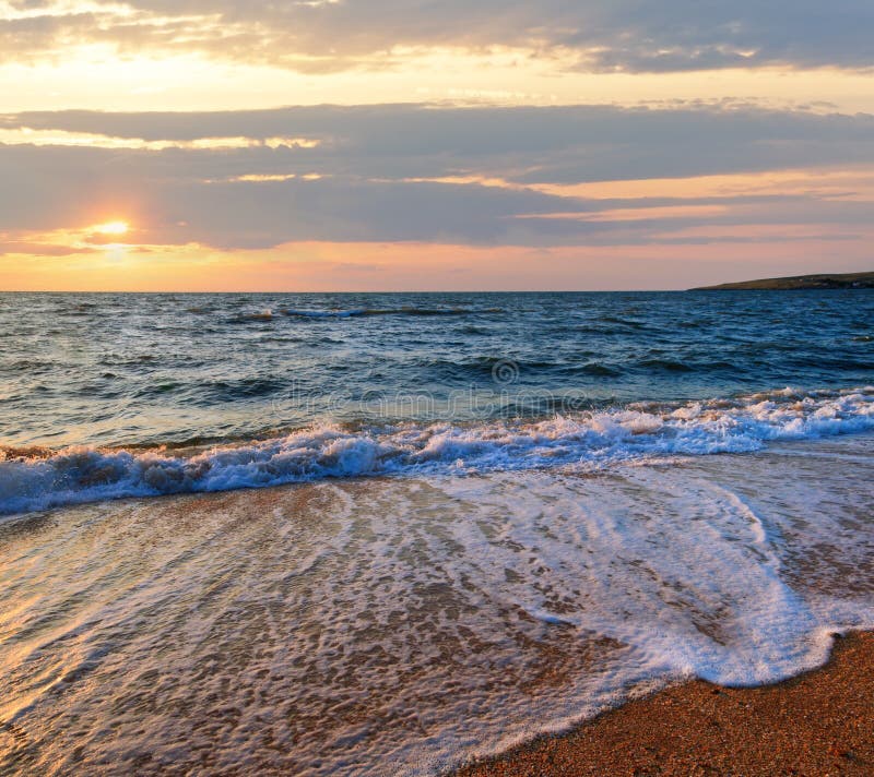 Sea Surf Wave Break on Sunset Sandy Coastline Stock Image - Image of ...