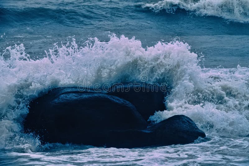 Sea Surf and Wet Water-drenched Boulders Stock Photo - Image of blue ...