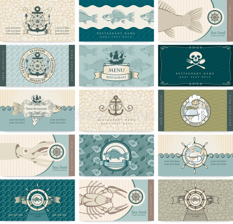 Seafood Labels and Elements Stock Vector - Illustration of animals ...