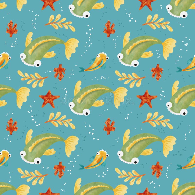 Sea Theme Pattern with Fish and Corals Stock Illustration ...
