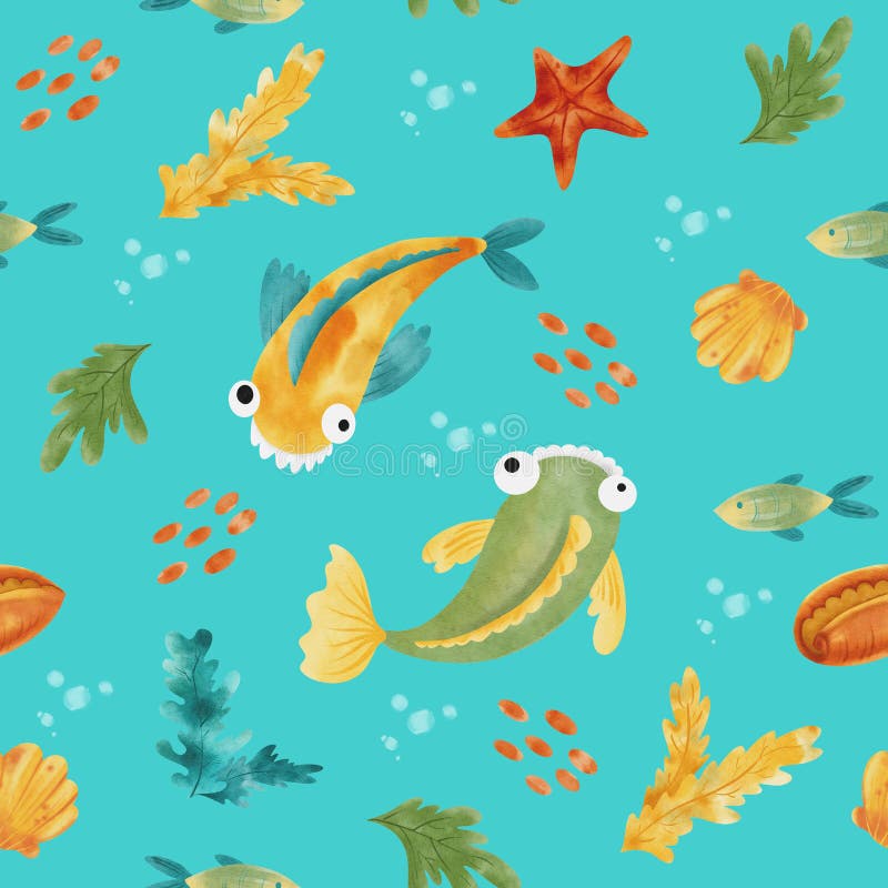 Sea Theme Pattern with Fish Stock Illustration - Illustration of ...