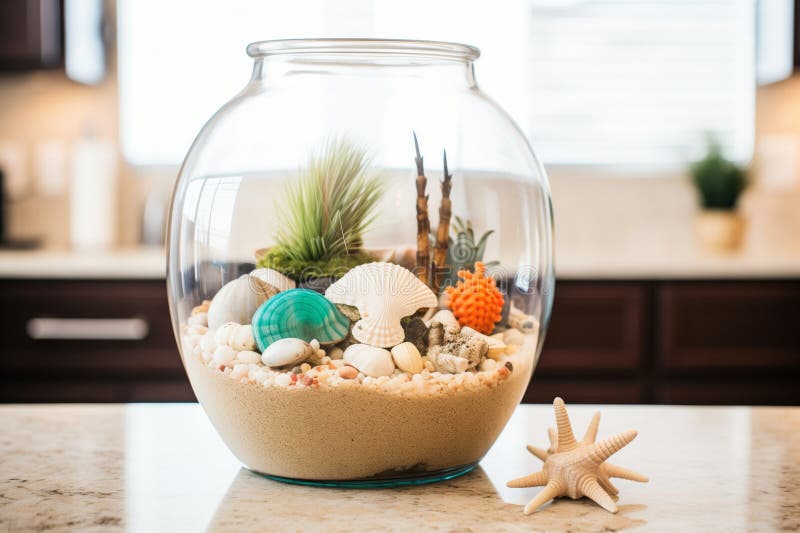 Sea-themed Terrarium with Sands, Shells, and Succulents Stock Photo ...