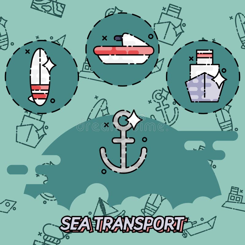 Sea Transport Flat Concept Icons Stock Vector - Illustration of express ...