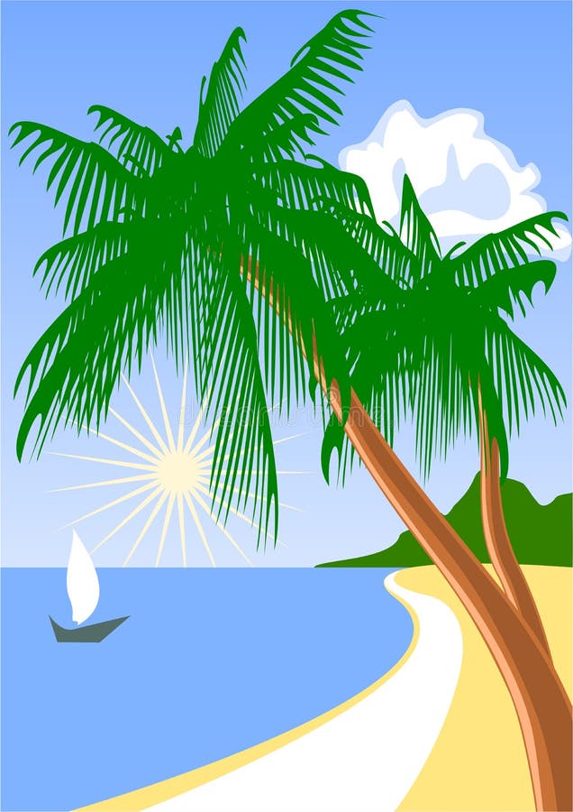 Sea and tree stock vector. Illustration of exotic, coast - 4443305