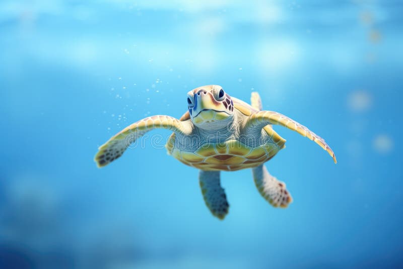 Sea Turtle Ascending for Air Near Ocean Surface Stock Illustration ...