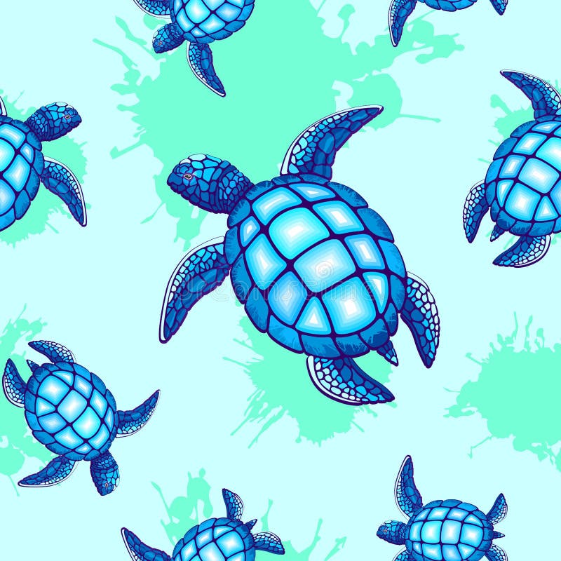 Sea Turtle Blue and Turquoise Vector Illustration Stock Vector ...