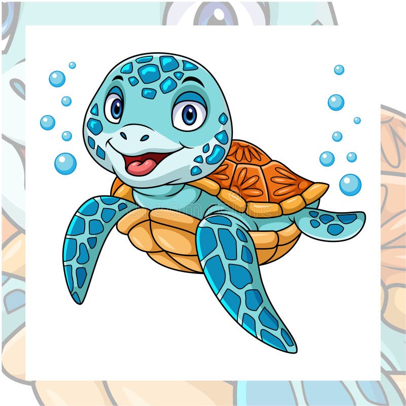 Sea Turtle Cartoon Character Design Stock Vector - Illustration of ...