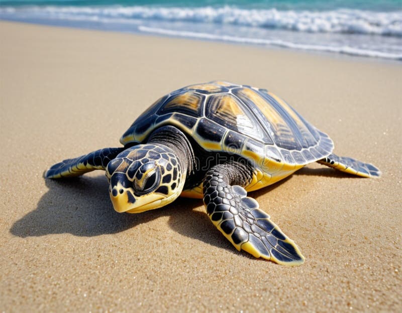 Sea Turtle Calm Walking on Beach Freedom Stock Illustration ...