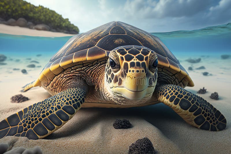 Sea Turtle Close-up. Generative AI Stock Illustration - Illustration of ...