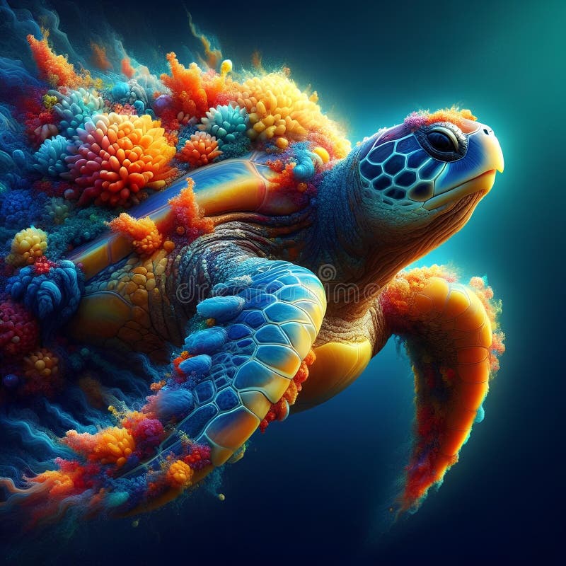 Sea ??turtle in colors 4 stock illustration. Illustration of planet ...