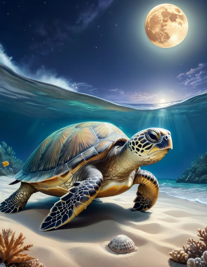Moonlit Turtle on Tropical Beach Stock Image - Image of illuminated, sandy: 318663711