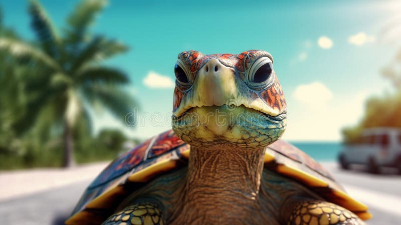 A Sea Turtle Crosses the Road on a Sunny Day Stock Illustration ...
